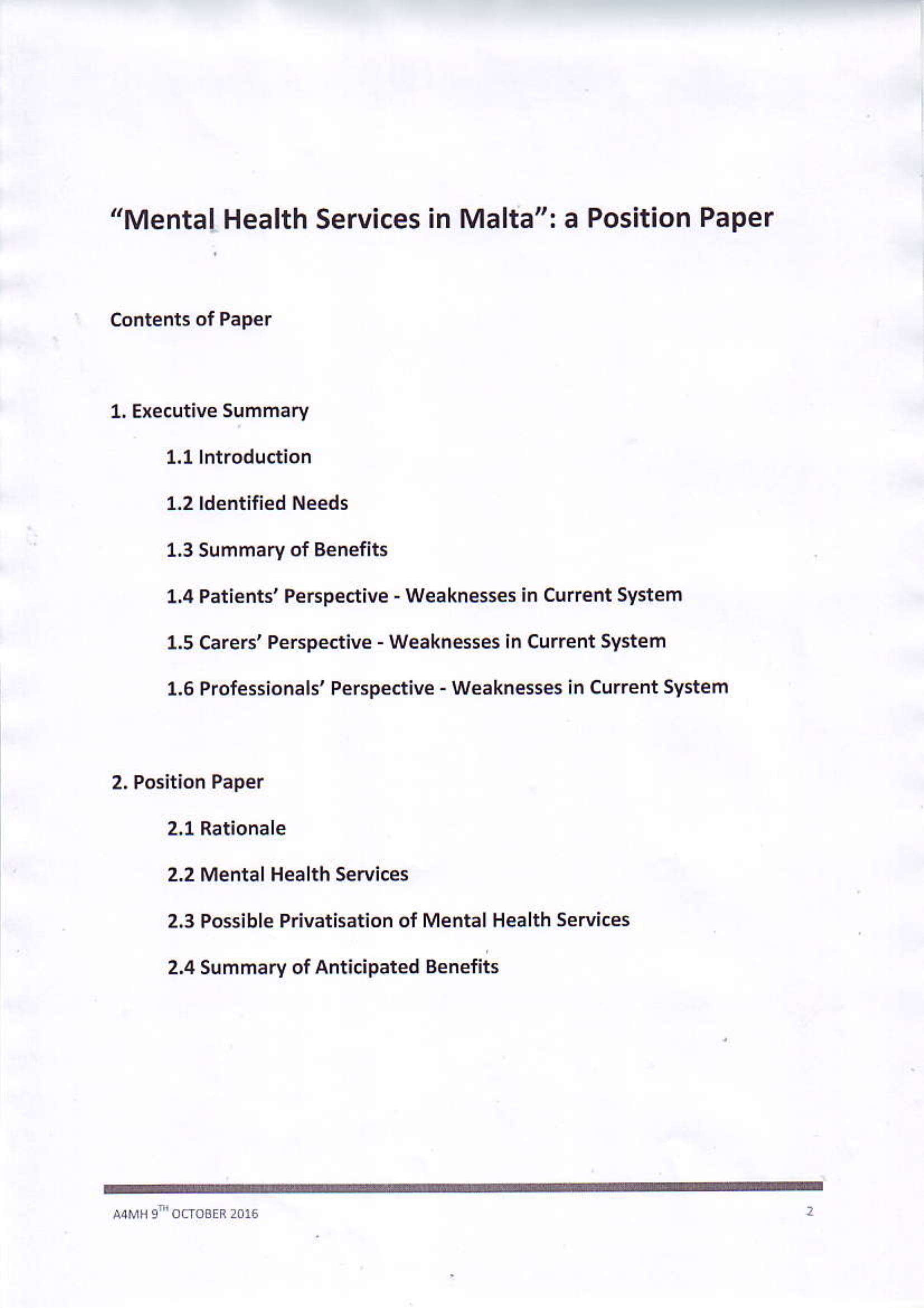 A4MH Position Paper on Mental Health Services in Malta – MAP