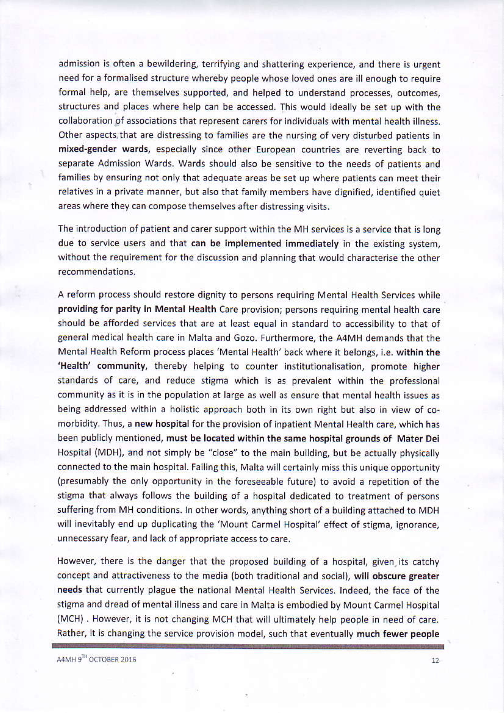 A4MH Position Paper on Mental Health Services in Malta – MAP