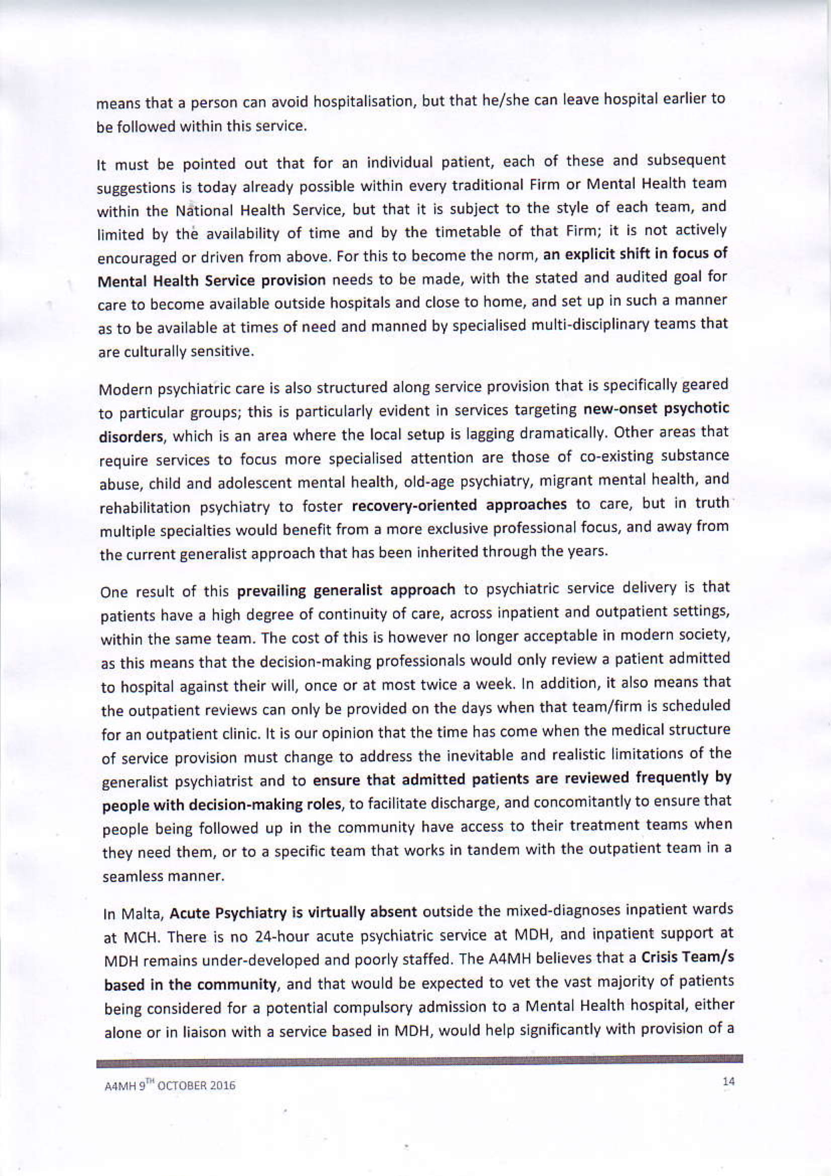 A4MH Position Paper on Mental Health Services in Malta – MAP