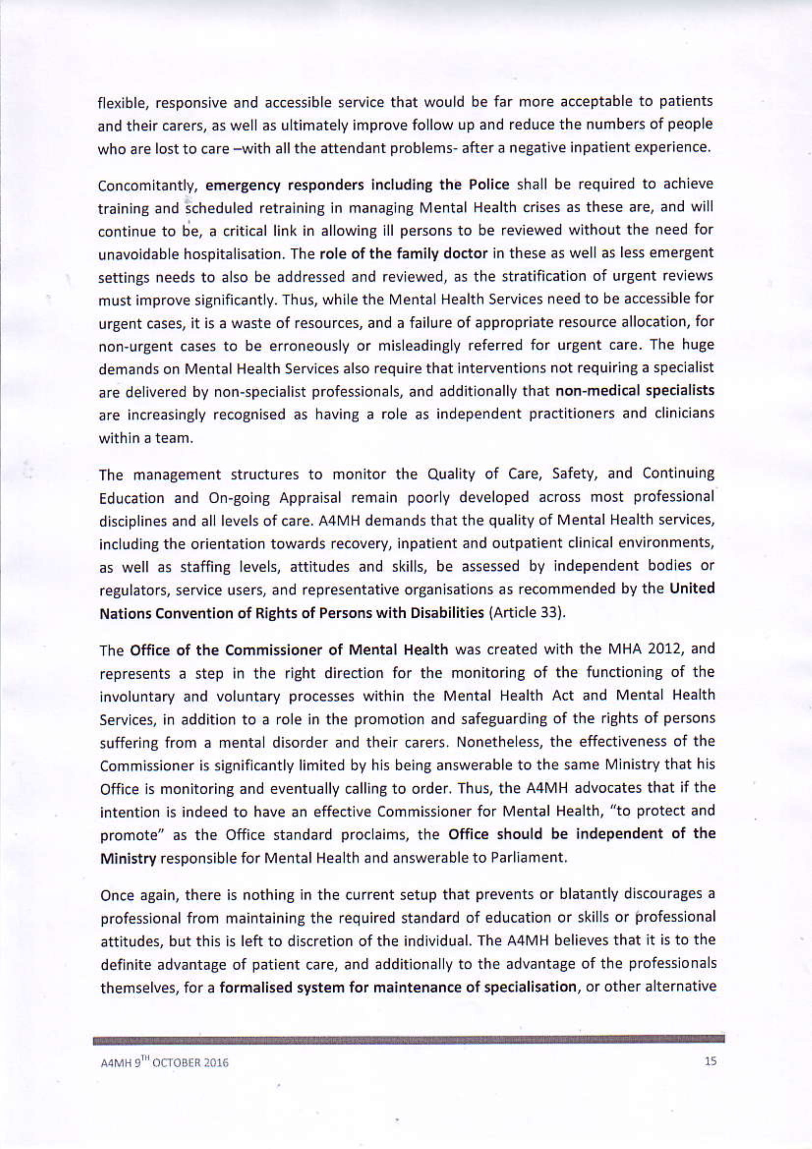 A4MH Position Paper on Mental Health Services in Malta – MAP