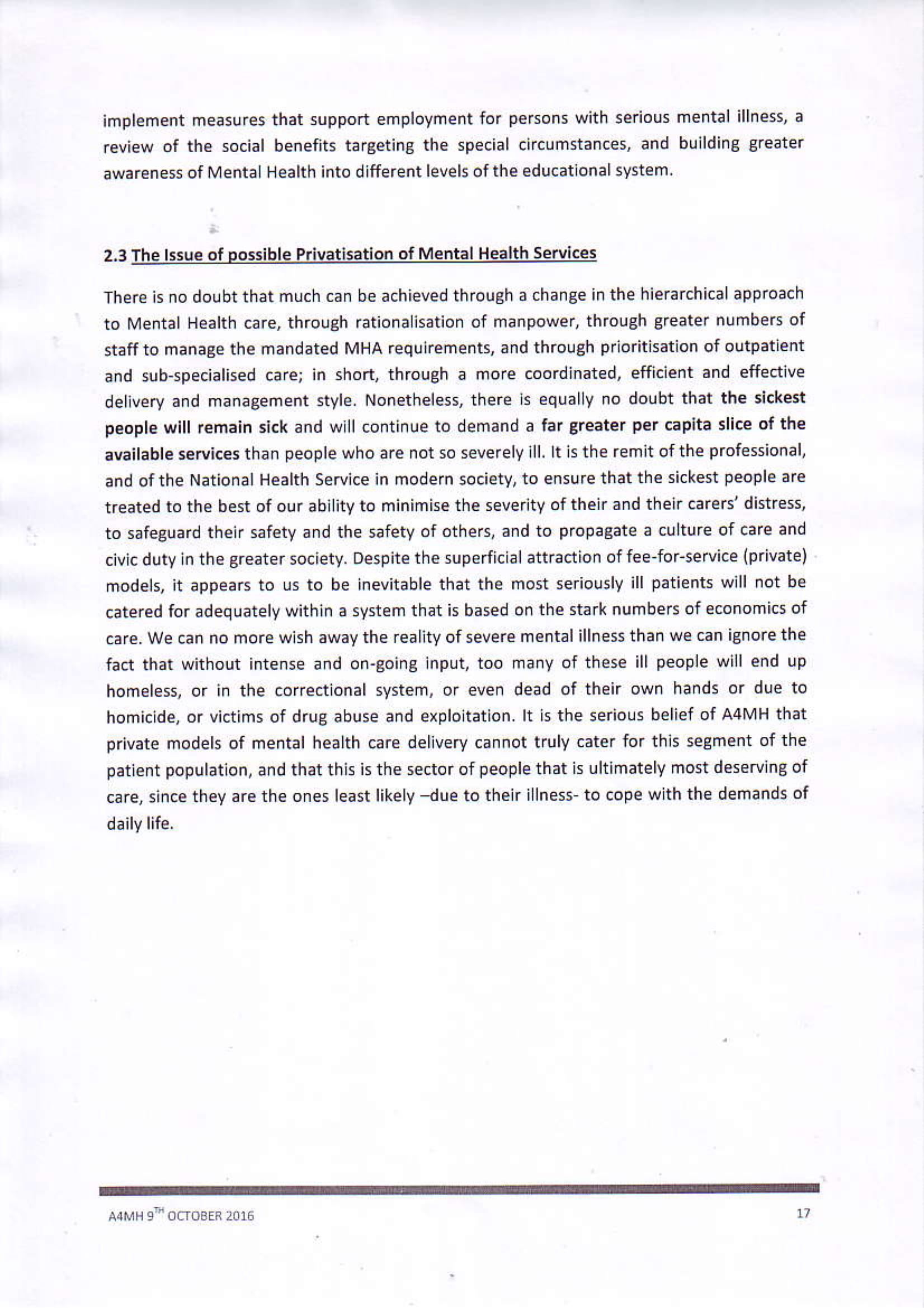 A4MH Position Paper on Mental Health Services in Malta – MAP